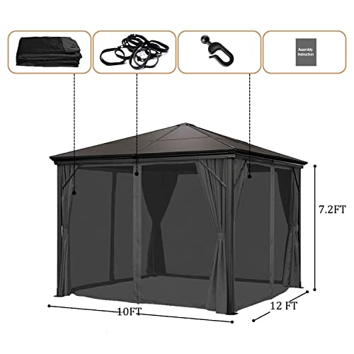 SunCula Replacement Gazebo Mosquito Netting Screen with Zipper for Patio Outdoor ,Garden and Backyard (10'x12', Black, Only Netting)