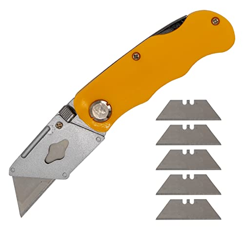 TWOMEM Lightweight Folding Utility Knife Quick Change Blade Box Cutter for Cartons, Cardboard and Boxes Lock-back Mechanism with 5 Extra Blades