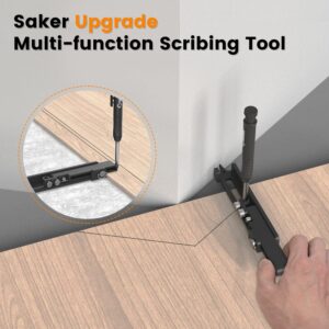 Saker Multi-function Scribing Tool- Construction Pencil- Aluminum Alloy Scribe Tool with Deep Hole Pencil,DIY Woodworking Scribe Gauge Scriber Line Maker Measuring Tool (BLACK)