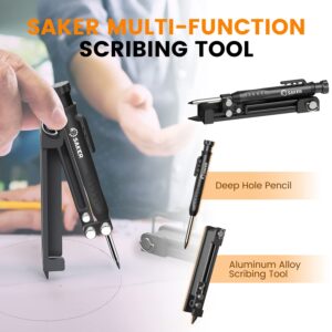 Saker Multi-function Scribing Tool- Construction Pencil- Aluminum Alloy Scribe Tool with Deep Hole Pencil,DIY Woodworking Scribe Gauge Scriber Line Maker Measuring Tool (BLACK)