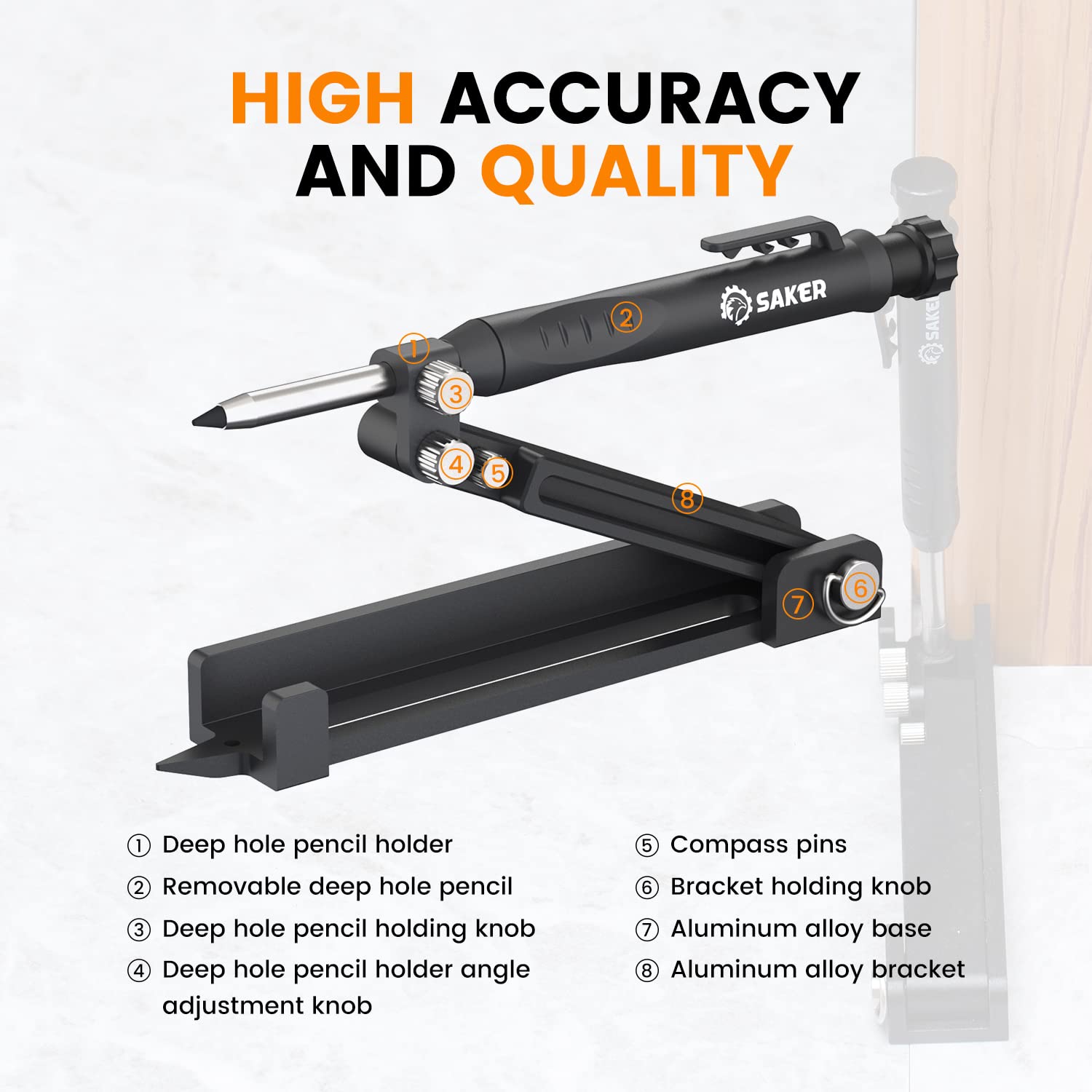 Saker Multi-function Scribing Tool- Construction Pencil- Aluminum Alloy Scribe Tool with Deep Hole Pencil,DIY Woodworking Scribe Gauge Scriber Line Maker Measuring Tool (BLACK)