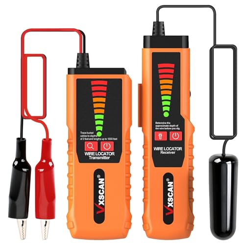 Underground Wire Tracer, VXSCAN F04 Wire Locator Tone Generator Kit and Probe with Earphone Cable Tester for Locating Breakage Cables Irrigation Wires (Orange)