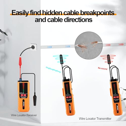 Underground Wire Tracer, VXSCAN F04 Wire Locator Tone Generator Kit and Probe with Earphone Cable Tester for Locating Breakage Cables Irrigation Wires (Orange)