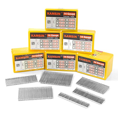 KAMSIN ST18 14 Gauge Concrete T Nails, 3/4'' (18MM) Length Collated Concrete T Nails, Galvanzied, 800 PCS/BOX, Fasteners for Pneumatic Concrete T Nailer, Air T Nail Gun