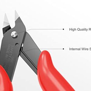 HongWay 5pcs Wire Cutters, Micro Flush Cutters with Spring, Wire Cutting Pliers, Wire Snips for Electronics Soft Copper Jewelry Making, 5-inches, Red