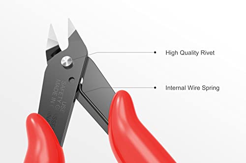 HongWay 5pcs Wire Cutters, Micro Flush Cutters with Spring, Wire Cutting Pliers, Wire Snips for Electronics Soft Copper Jewelry Making, 5-inches, Red