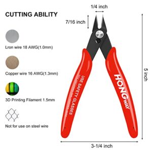 HongWay 5pcs Wire Cutters, Micro Flush Cutters with Spring, Wire Cutting Pliers, Wire Snips for Electronics Soft Copper Jewelry Making, 5-inches, Red