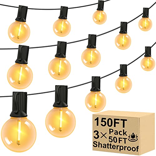 GHUSTAR 150FT Outdoor LED String Lights, G40 Patio Lights with 75pcs Bulbs 1W, Waterproof Shatterproof Dimmable Globe Outside Hanging Lights for Backyard, Cafe & Bistro