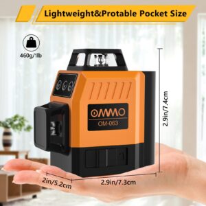 OMMO Laser Level, 8 Lines Green Laser Level Self Leveling Tool, 150ft Line Laser Level Beam Tool with One 360° Vertical and One 360° Horizontal Lines, Magnetic Stand and USB Cable Included