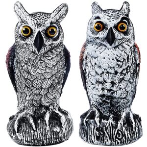 glintoper 2 pack plastic fake owl bird scarecrow horned decoy, bird deterrents scary birds away, nature enemy pest repellent for outdoor garden yard protectors