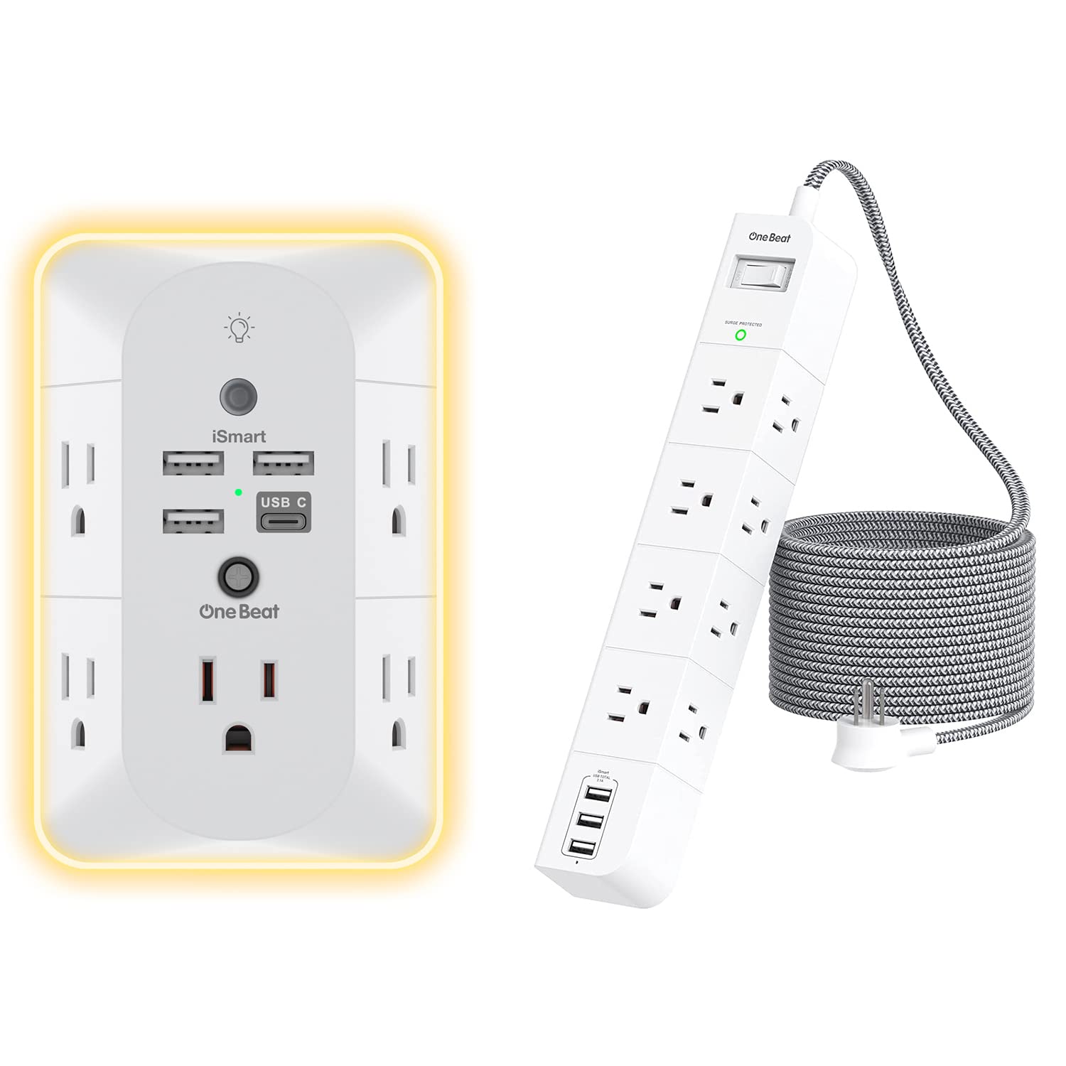 Outlet Extender with Night Light and Surge Protector with USB Bundle