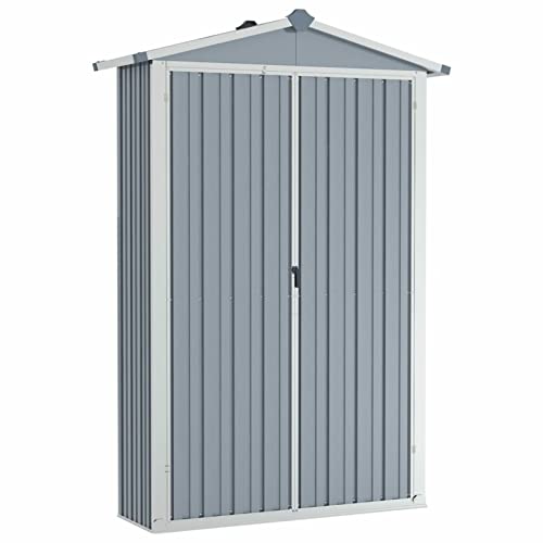 Tidyard Garden Shed with Storage Shelves and Vents Galvanized Steel Outdoor Tool Shed Pool Supplies Organizer Gray for Patio, Backyard, Lawn 42.3 x 18.1 x 72 Inches (W x D x H)