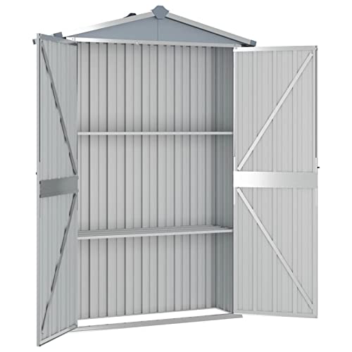 Tidyard Garden Shed with Storage Shelves and Vents Galvanized Steel Outdoor Tool Shed Pool Supplies Organizer Gray for Patio, Backyard, Lawn 42.3 x 18.1 x 72 Inches (W x D x H)