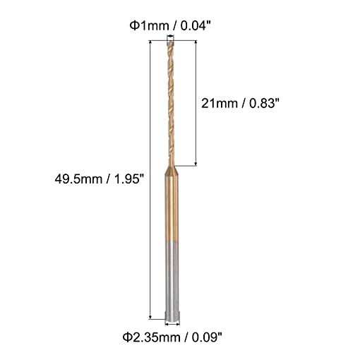 uxcell 6Pcs Mini Twist Drill Bit, 1mm Micro Engraving Drill Bits, High-Speed Steel 2.35mm Shank Titanium Coated for DIY Resin, Amber and Wood