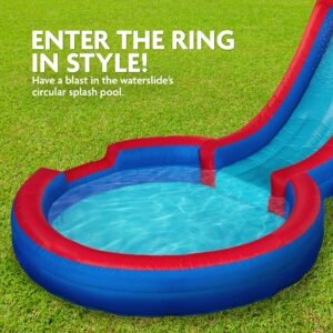 Sunny & Fun Inflatable Single Ring Water Slide Park – Heavy-Duty for Outdoor Fun - Climbing Wall, Slide & Deep Pool – Easy to Set Up & Inflate with Included Air Pump & Carrying Case