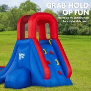 Sunny & Fun Inflatable Single Ring Water Slide Park – Heavy-Duty for Outdoor Fun - Climbing Wall, Slide & Deep Pool – Easy to Set Up & Inflate with Included Air Pump & Carrying Case