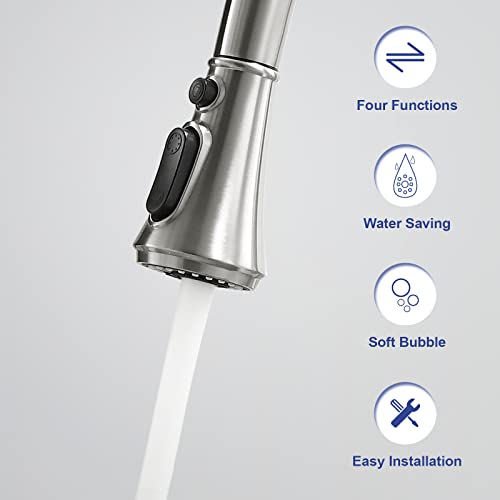 Spray Head For Kitchen Faucet, Pull Down Kitchen Faucet Spray Nozzle, 4 Functions Sink Faucet Sprayer Attachment, Kitchen Sink Faucet Replacement Parts, Brushed Nickel Kablle B18