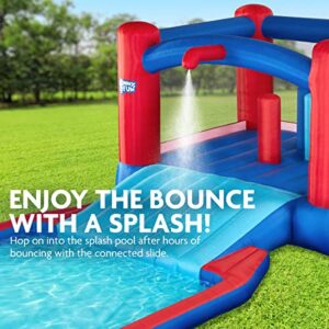 Sunny & Fun Slide N’ Splash Bounce House Inflatable Water Slide Park – Heavy-Duty for Outdoor Fun, Wide Slide & Splash Pool – Easy to Set Up & Inflate with Included Air Pump & Carrying Case