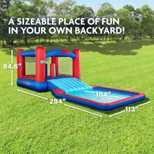 Sunny & Fun Slide N’ Splash Bounce House Inflatable Water Slide Park – Heavy-Duty for Outdoor Fun, Wide Slide & Splash Pool – Easy to Set Up & Inflate with Included Air Pump & Carrying Case