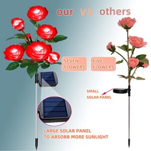 Calyla Outdoor Solar Lights Garden Stake Lights 7 Rose Flowers Path Solar Garden Lights Decorative Lights for Patio Yard Pathway Landscape Lighting (Red)