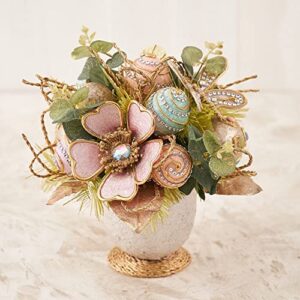 easter centerpiece for table decoration - artificial handmade easter flower arrangement for dining room table, easter egg tabletop decor; premium 10" unlit easter elegant arrangement - by holiday tree