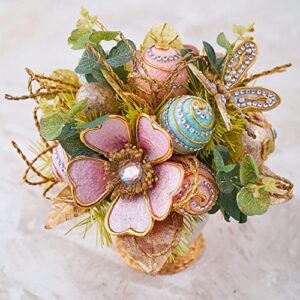 Easter Centerpiece For Table Decoration - Artificial Handmade Easter Flower Arrangement For Dining Room Table, Easter Egg Tabletop Decor; Premium 10" Unlit Easter Elegant Arrangement - By Holiday Tree