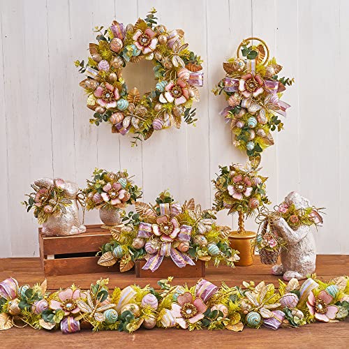 Easter Centerpiece For Table Decoration - Artificial Handmade Easter Flower Arrangement For Dining Room Table, Easter Egg Tabletop Decor; Premium 10" Unlit Easter Elegant Arrangement - By Holiday Tree