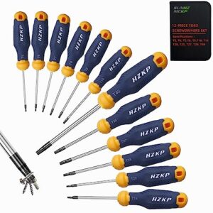 sunhzmckp 12-piece magnetic torx screwdrivers set, s2 alloy steel, t5-t40 star screwdrivers set, professional grade repair tools