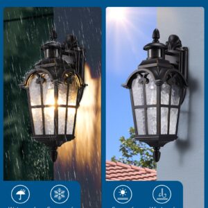 DEWENWILS Motion Sensor Outdoor Wall Lights Dusk to Dawn Exterior Light Fixture Wall Mount, Outdoor Porch Light with Water Ripple Glass, Wall Sconce Lantern for House Garage Patio