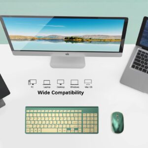 Wireless 2.4G Compact and Quiet Keyboard and Mouse Combo,Ergonomic and Portable Design for Computer, Windows,Desktop, PC, Laptop-Cangling Green