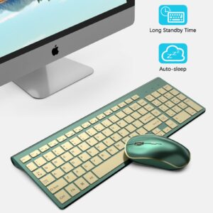 Wireless 2.4G Compact and Quiet Keyboard and Mouse Combo,Ergonomic and Portable Design for Computer, Windows,Desktop, PC, Laptop-Cangling Green