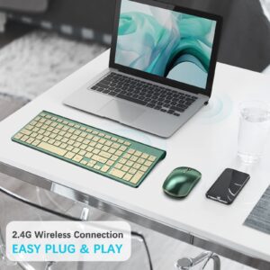 Wireless 2.4G Compact and Quiet Keyboard and Mouse Combo,Ergonomic and Portable Design for Computer, Windows,Desktop, PC, Laptop-Cangling Green