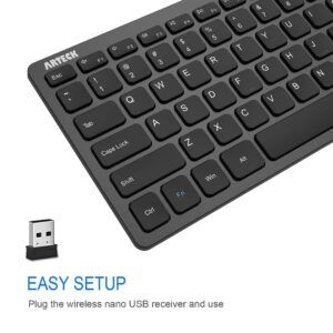 Arteck 2.4G Wireless Keyboard Ultra Slim and Compact Keyboard with Media Hotkeys for Computer Desktop PC Laptop Surface Smart TV and Windows 11/10/8/7, Black