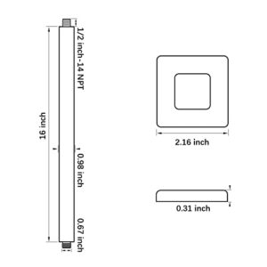 HEGII Shower Arm 16 Inch,Ceiling Mount with Square Flange, Stainless Steel,Matte Black