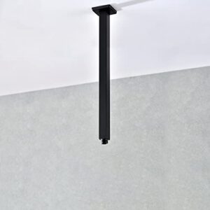 HEGII Shower Arm 16 Inch,Ceiling Mount with Square Flange, Stainless Steel,Matte Black