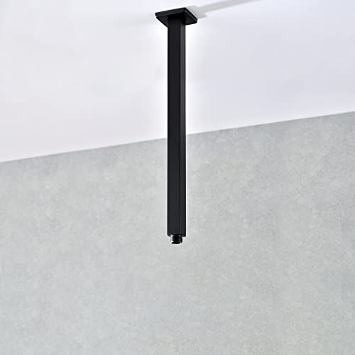 HEGII Shower Arm 16 Inch,Ceiling Mount with Square Flange, Stainless Steel,Matte Black