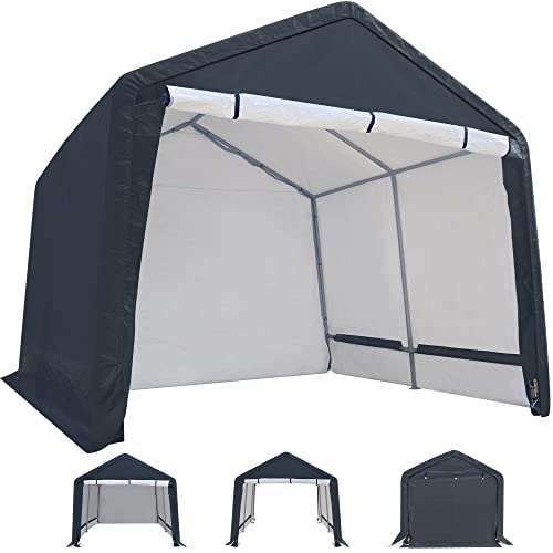 AsterOutdoor 10x10 ft Outdoor Storage Shelter with Rollup Zipper Door Portable Garage Kit Tent Waterproof and UV Resistant Carport Shed for Motorcycle Gardening Vehicle ATV and Car, Dark Gray