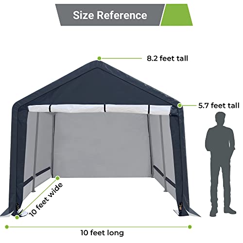 AsterOutdoor 10x10 ft Outdoor Storage Shelter with Rollup Zipper Door Portable Garage Kit Tent Waterproof and UV Resistant Carport Shed for Motorcycle Gardening Vehicle ATV and Car, Dark Gray