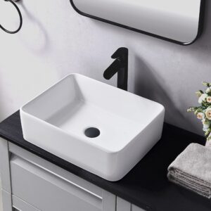 hotis home rectangular vessel sink, 16"x12" white bathroom sink, ceramic vessel sinks for bathrooms, rectangle farmhouse small above countertop bathroom vessel sink