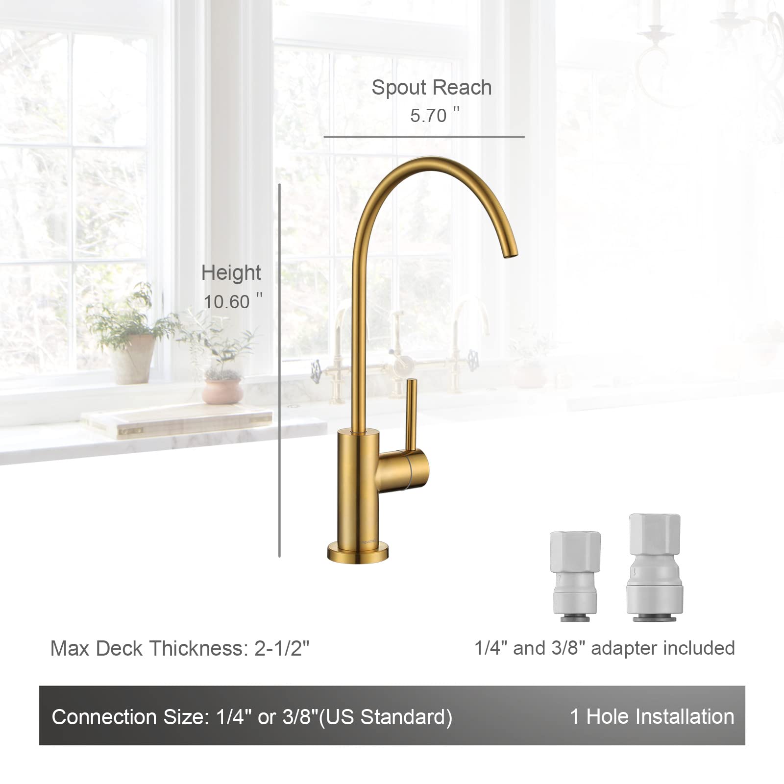 AguaStella AS59BG Brushed Gold Pull Down Bar Faucet and AS09BG Brushed Gold Stainless Steel Water Filter Faucet for Most Reverse Osmosis Units or Water Filtration System in Non-Air Gap Combination