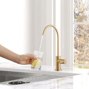 AguaStella AS59BG Brushed Gold Pull Down Bar Faucet and AS09BG Brushed Gold Stainless Steel Water Filter Faucet for Most Reverse Osmosis Units or Water Filtration System in Non-Air Gap Combination