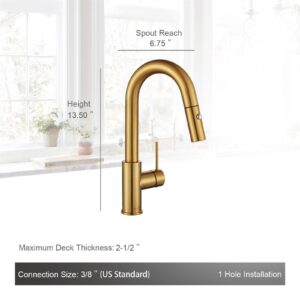 AguaStella AS59BG Brushed Gold Pull Down Bar Faucet and AS09BG Brushed Gold Stainless Steel Water Filter Faucet for Most Reverse Osmosis Units or Water Filtration System in Non-Air Gap Combination