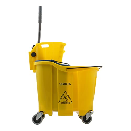 Carlisle FoodService Products Omnifit Mop Bucket with Side Press Wringer and Soiled Water Insert for Floor Cleaning, Kitchens, Restaurants, And Janitorial Use, Polypropylene (Pp), 35 Quarts, Yellow