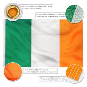 XIFAN Premium Nylon Ireland Irish Flag 3x5 Outdoor, Double Sided Heavy Duty 210D Nylon Irish National Country Flags, Strongest Longest Lasting with Sewn Stripes/4 Stitch Hemming/Brass Grommets