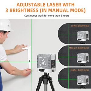 Green Laser Level, Towallmark Cross Laser Line, Laser Level Self Leveling with 2 Modules, IP54, 3 Adjustable Lightness Line, Carrying Bag, Magnetic Base, 4 AA Batteries