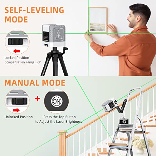 Green Laser Level, Towallmark Cross Laser Line, Laser Level Self Leveling with 2 Modules, IP54, 3 Adjustable Lightness Line, Carrying Bag, Magnetic Base, 4 AA Batteries