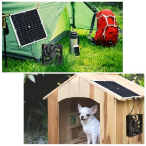 Solar Panel Powered Fan 12W 16V Solar Exhaust Fan Waterproof Greenhouse Fan USB Solar Portable Gable Fan Mini Household Solar Fan Ventilation for Chicken Dog Pets Houses Camping Outdoor (2 Sets)