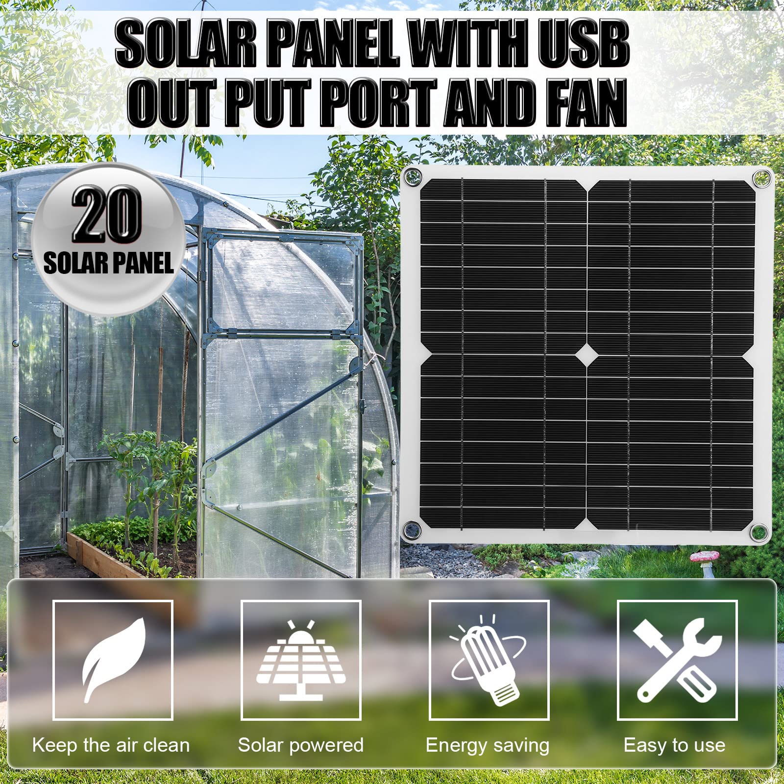 Solar Panel Powered Fan 12W 16V Solar Exhaust Fan Waterproof Greenhouse Fan USB Solar Portable Gable Fan Mini Household Solar Fan Ventilation for Chicken Dog Pets Houses Camping Outdoor (2 Sets)