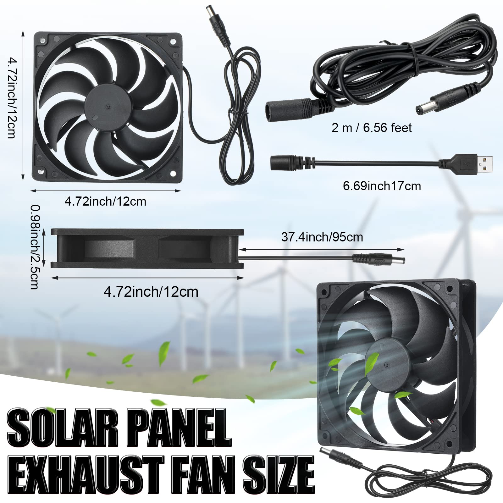 Solar Panel Powered Fan 12W 16V Solar Exhaust Fan Waterproof Greenhouse Fan USB Solar Portable Gable Fan Mini Household Solar Fan Ventilation for Chicken Dog Pets Houses Camping Outdoor (2 Sets)