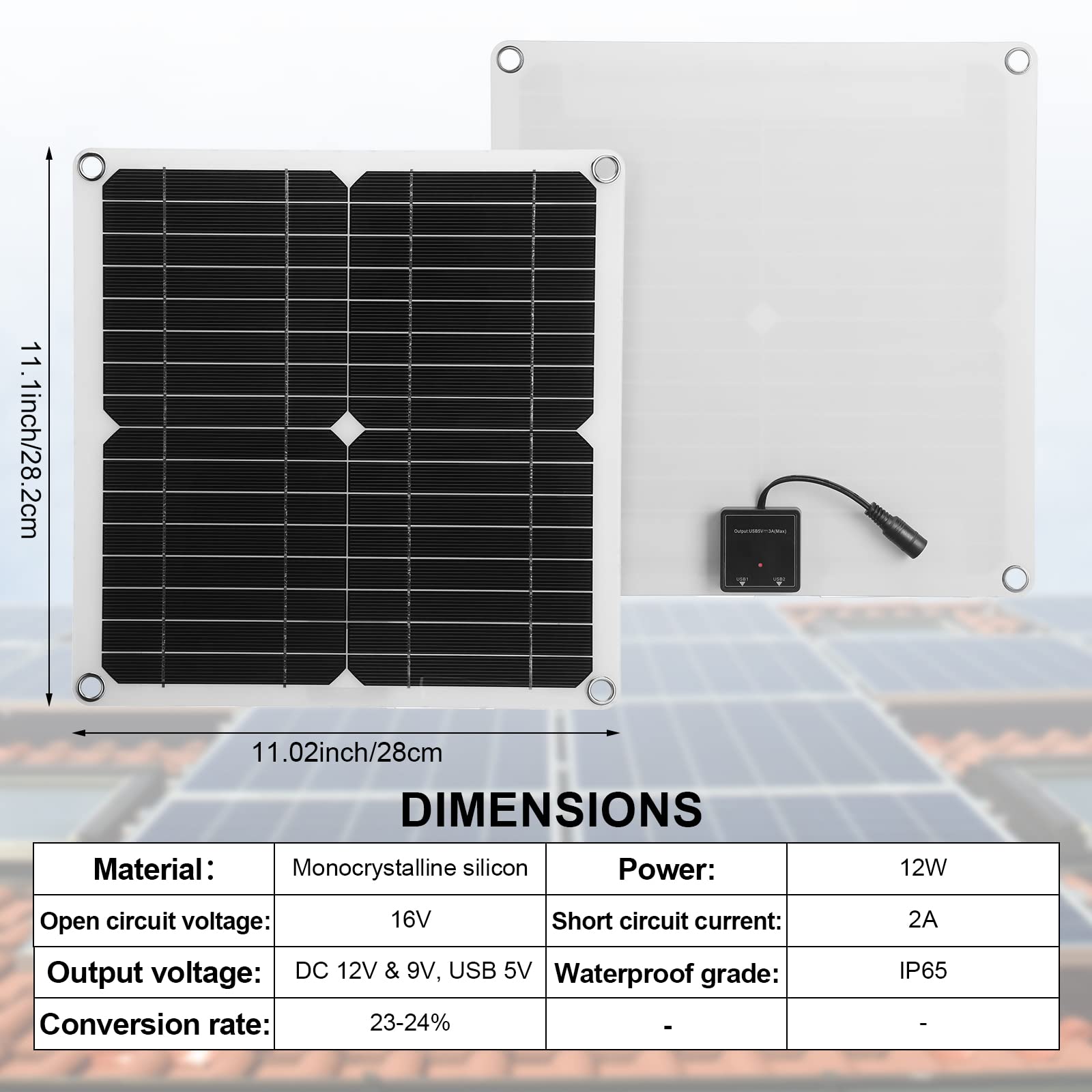 Solar Panel Powered Fan 12W 16V Solar Exhaust Fan Waterproof Greenhouse Fan USB Solar Portable Gable Fan Mini Household Solar Fan Ventilation for Chicken Dog Pets Houses Camping Outdoor (2 Sets)